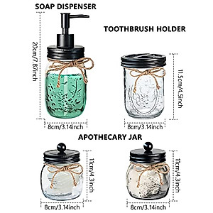 Nuscen Mason Jar Bathroom Accessories (Set of 4) Lotion Soap Dispenser,2 Apothecary Jars,Toothbrush Holder,Rustic Farmhouse Decor,Multifunction Storage Countertop Vanity Organizer Jars