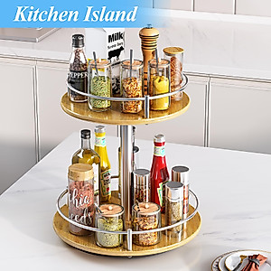 Lazy Susan Organizer - 2 Tier Rotating Spice Rack for Cabinet, Wood Lazy Susan Turntable for Pantry Kitchen Countertop, 12-inch Kitchen Spice Storage
