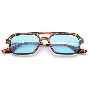 Pro Acme Square Aviator Trendy Sunglasses for Women Men Vintage 70s Flat Pilot Tinted Glasses UV400 Protection(Leopard Frame | Blue Lens)