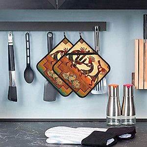 Pot Holders Southwest Native American Kokopelli Square Heat Resistant Kitchen Potholder Set of 2 for Cooking Baking BBQ Oven Hot Pads Oven Mitts 8 X8 Inch