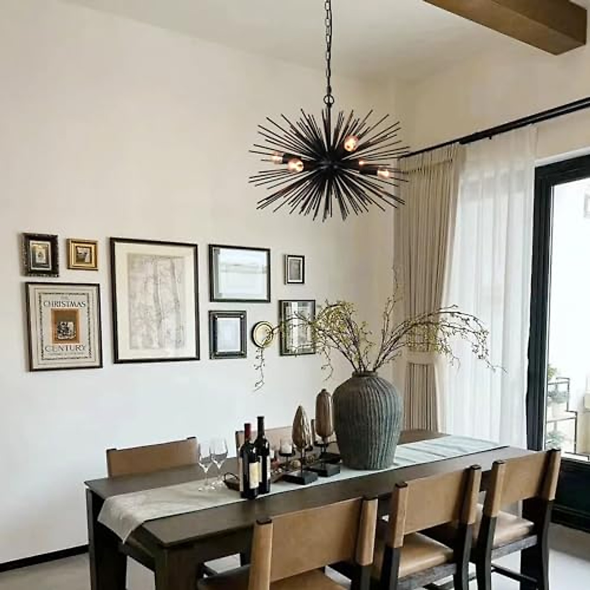 Tescruant Modern Black Sputnik Chandelier Vintage 6-Lights Geometric Black Chandelier Lighting Fixture Farmhouse 20" Firework Chandelier for Dining Room, Bedroom, Living Room, 12LB Solid Metal, E12