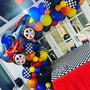 YNOU 121 Pcs Racing Car Balloons Arch Garland Kit Decorations, Race Car Foil Balloons Checker Flag for Monster Car Truck Party, Finish Line Race Car,Nascar Party Supplies