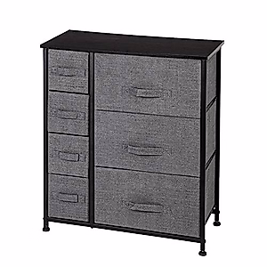 Kcelarec Drawer Dresser Storage Organizer 7-Drawer Closet Shelves, Sturdy Steel Frame Wood Top with Easy Pull Fabric Bins for Clothing, Blankets (Grey)