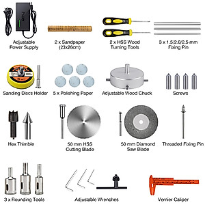 BERXOL Mini Wood Lathe Machine, 12V- 24VDC,7 Variabla Speeds 4000-9000 RPM, with Wood Lathe Milling Accessories, for Wood Polishing, Grinding, Cutting and Milling DIY … (A)