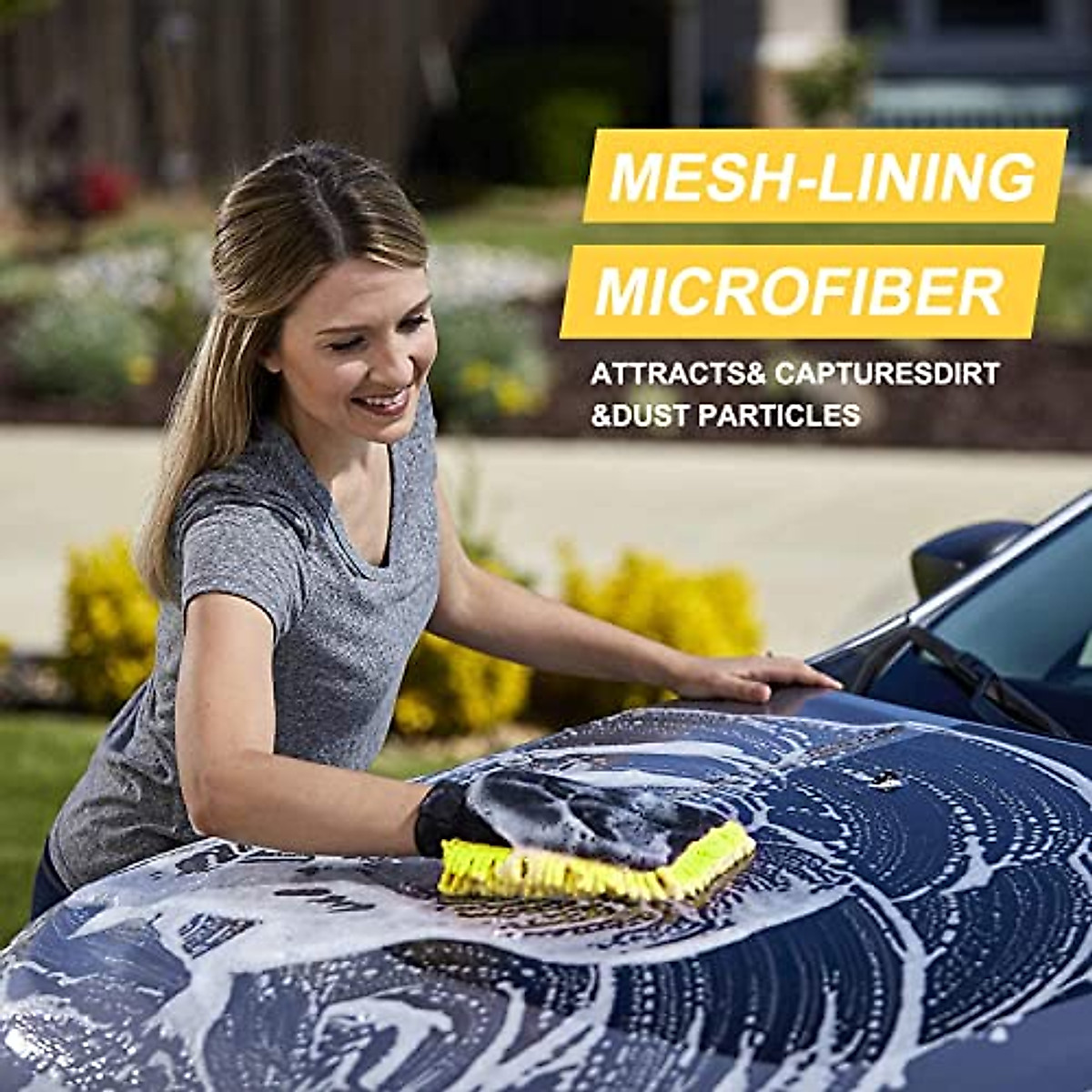 KeFanta 60" Brush with Long Handle Wash Mop Washing Mitt Sponge Squeegee Microfiber Towels Accessories Kit for floor Boat cleaning