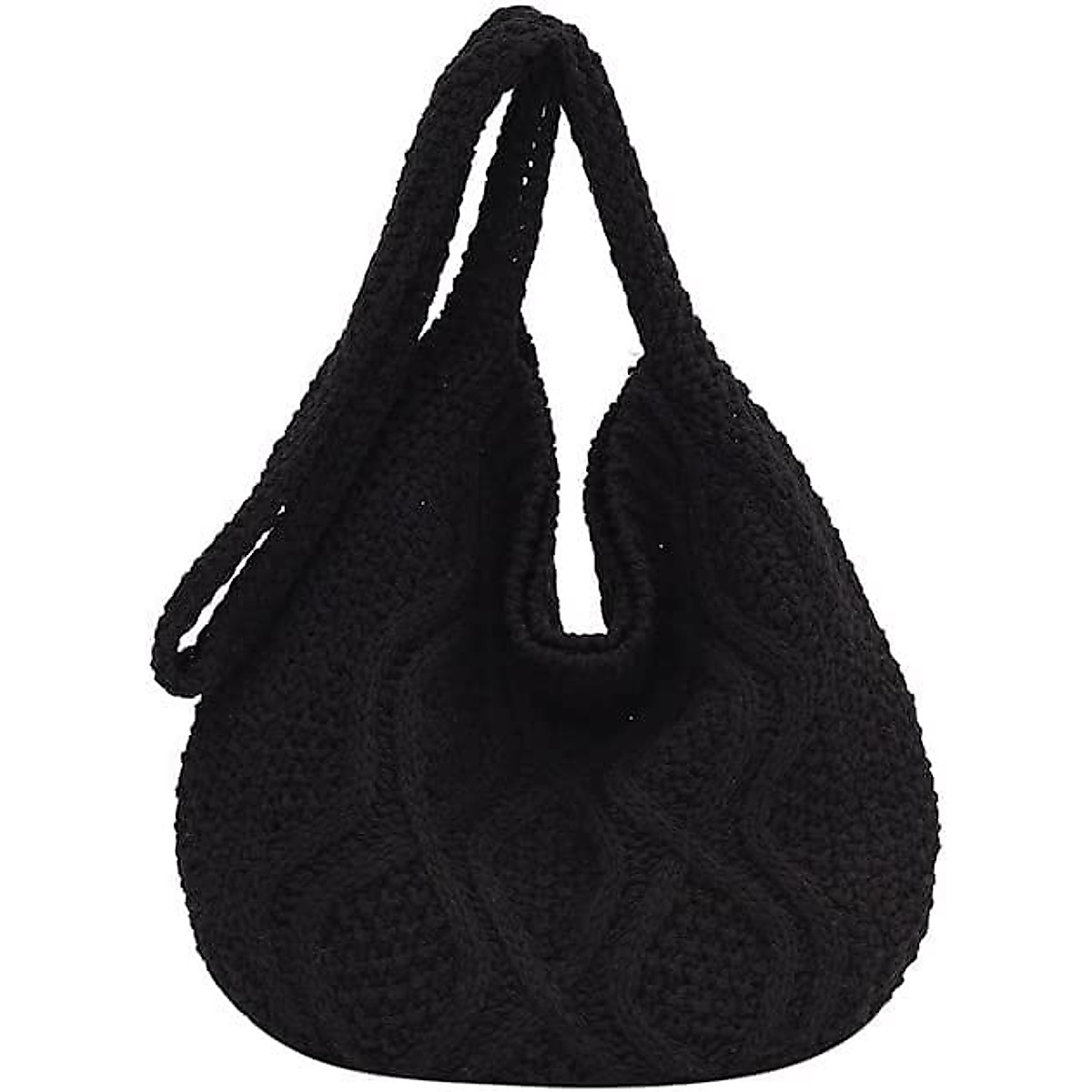 Crochet Beach Bag for Women, Knitted Shoulder Crossbody Handbags, Cute Purses Crocheted Hobo Bag (Color : 02 - Black)