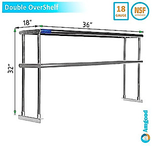 AmGood Double OverShelf Stainless Steel NSF - Many (36" Long x 18" Deep)