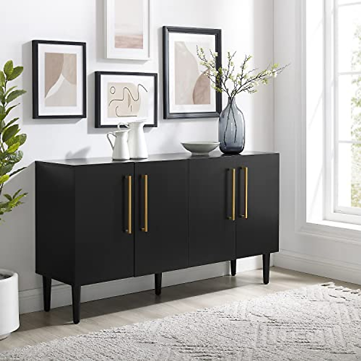 Crosley Furniture Everett Mid-Century Modern Sideboard, Matte Black