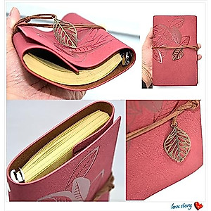 Refillable Leather Journals Notebook A6(7×5inch) Lined Paper Travel Diary Women's Small Pocket Notebook, Journals to Write in for Women Best Gift for Teens(Wine Red)