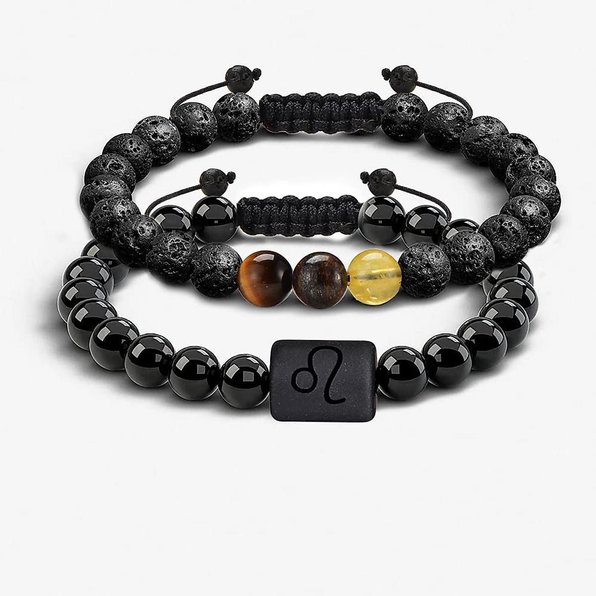 VLINRAS Zodiac Beaded Bracelets for Men Women, 8mm Black Onyx Lava Rock Bracelets Zodiac Taurus Gifts Healing Crystals Bracelet Adjustable