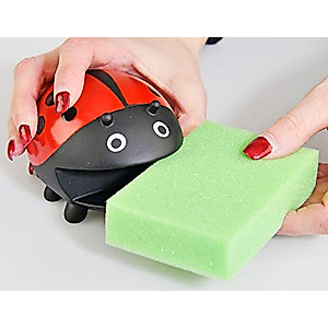HOME-X Ladybug Sponge Holder with 3 Sponges, Kitchen Sink Accessories 4" L x 3" W x 2" H