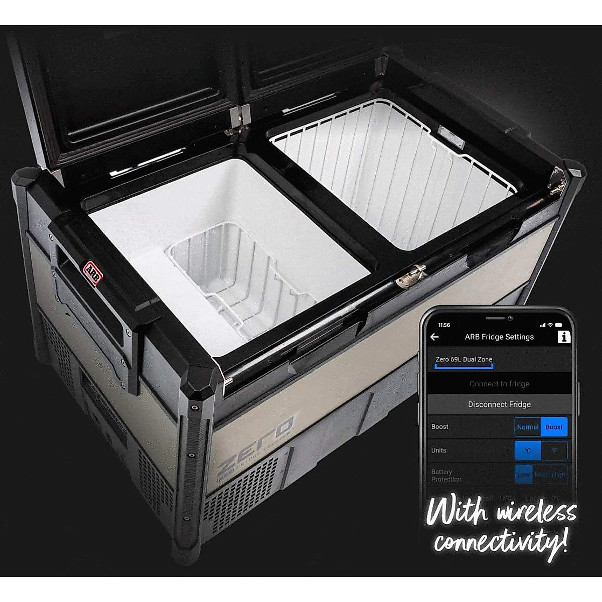 ARB 10802962 Smart Portable Refrigerator Freezer 101 Qts Dual Zone ZERO Model, App for Phone, 12V/110V For Car, Boat, Truck, SUV, RV, Camper Teardrop Ideal for Camping, Outdoor, Fishing