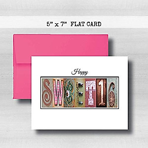 Personalized Sweet 16 Birthday Card, 5" x 7" FLAT CARD, Rose Gold Greeting Cards,