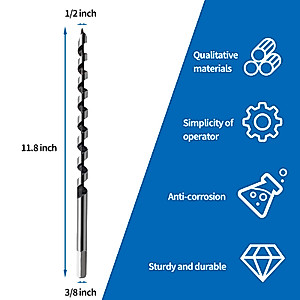 Litoexpe 1/2 Inch x 12 Inch Auger Drill Bit, 3/8-Inch Hex Shank Ship Auger Long Drill Bit for Wood, Plastic, Drywall and Composite Materials