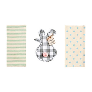 Mud Pie Bunny Pot Holder & Towel Set, Tail, Holder 9" x 6" | Towel 12" x 12"