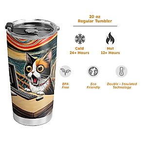 ORCAE 20oz Funny The Deadline Scream Tumbler, Gifts for Friends, Colleagues, Cat Gifts for Cat Lovers, Screaming Cat Tumbler Cup, Stainless Steel Coffee Thermos Insulated Travel Mug with Lid - BR