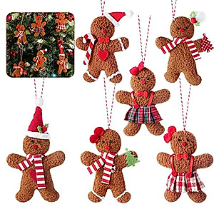 6PCS Felt Gingerbread Ornaments for Christmas Tree Decorations, 4.7Inch Retro Plush Doll Christmas Charms Soft Toys for Holiday Home Decor