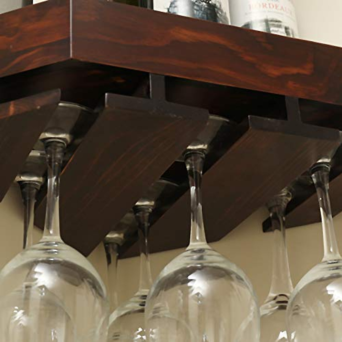 WELLAND Wall Mounted Corner Wine Rack -2 Pack Wooden Rustic Floating Corner Wine Holder with 6-7 Glass Slot Holder