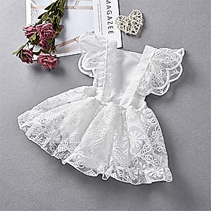 Baby Girl Lace Dress, Princess Dress Tulle White Party Wedding Summer Dress Clothes (White, 0-3Months)