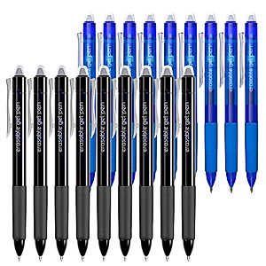 Vanstek 18 Pack Retractable Erasable Gel Pens Clicker, 9 Black & 9 Blue, Fine Point(0.7), Make Mistakes Disappear, Premium Comfort Grip Black & Blue Ink for Writting, Note Taking and Crossword Puzzles