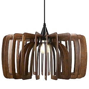 ROMGUAR CRAFT Farmhouse Pendant Light Wood Hanging Light Ceiling Chandelier, Modern Boho Hanging Lamp Lighting Fixture for Kitchen Dining Room Bedroom Living Room