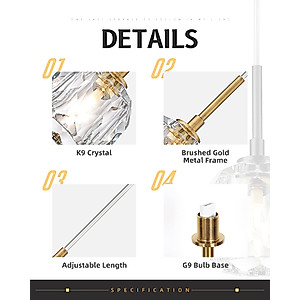 AUTELO Gold Pendant Light Fixtures - Crystal Modern Pendant Lights in Brushed Gold Metal Finish, Pendant Lights Kitchen Island for Dining Room, Bedroom, Hallway, H3878 BG