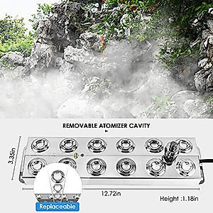 TOPQSC Mist Maker Fogger Humidifier for Gardening and Pond Use,12 Head Stainless Steel Ultrasonic Mist Humidifier