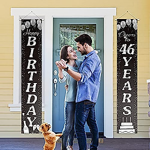 PAKBOOM Happy 46th Birthday Yard Sign Door Banner - Cheers to 46 Years Birthday Party Decorations Supplies for Men Women - Black Silver