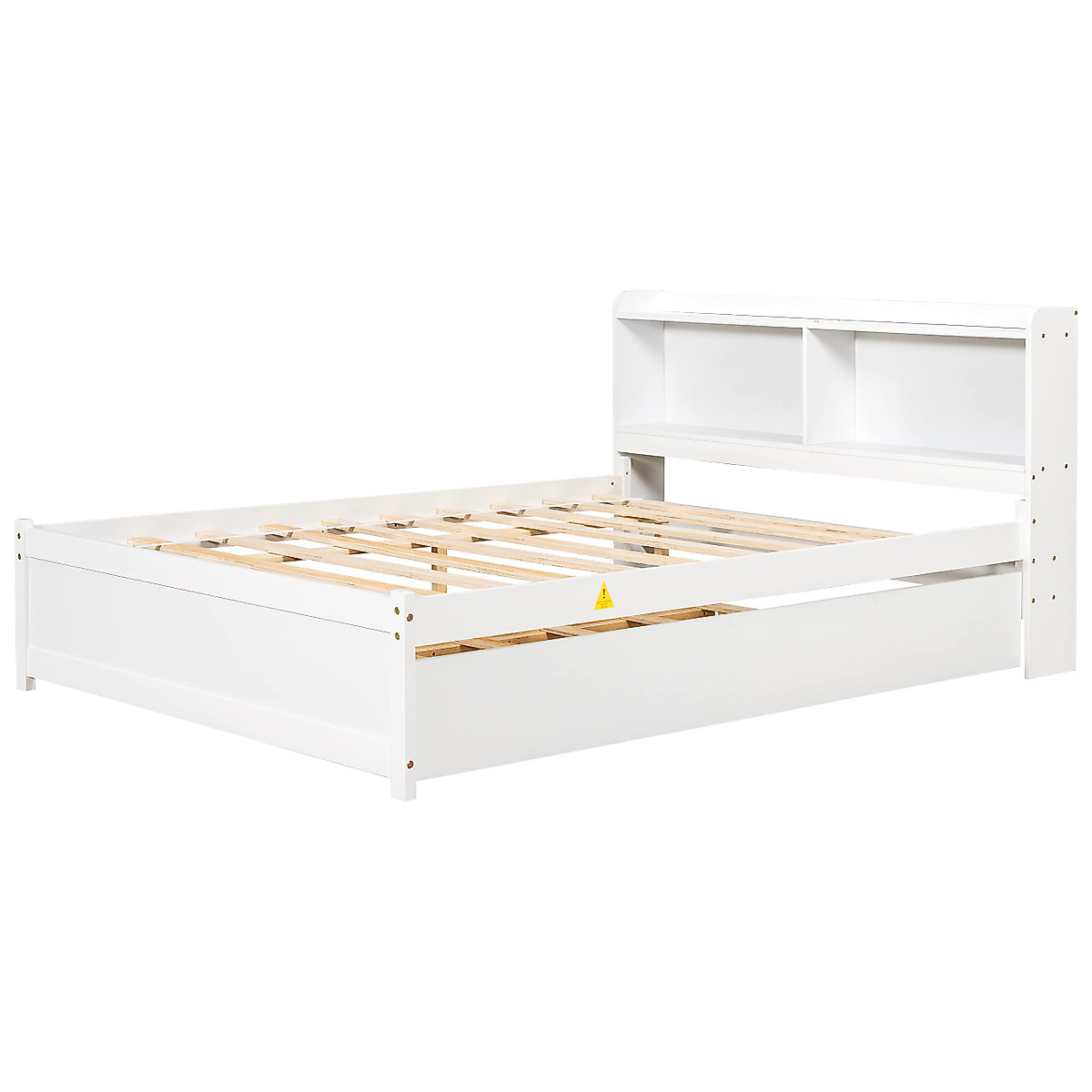 Lifeand Full Wooden Bed with Trundle,Bookcase,White