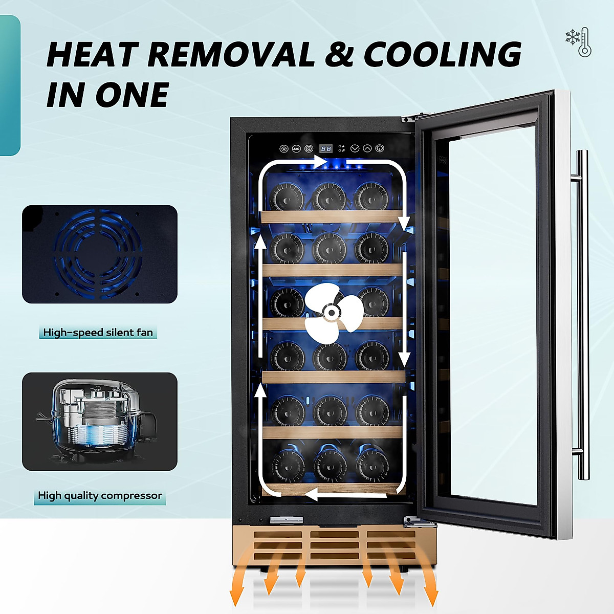 EUHOMY 15 Inch Under-counter Refrigerators, Single Zone Wine Fridge, Wine Refrigerator Digital Temperature Control, Freestanding Wine Chiller with Removable Shelves