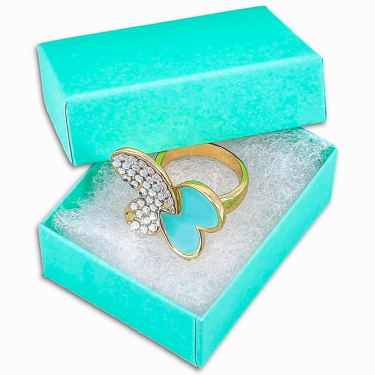 TheDisplayGuys - 100-Pack #10 Cotton Filled Cardboard Paper Jewelry Box Gift Case - Teal Green (1 15/16" x 1 1/4" x 11/16")