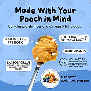 Dawg Butter, All Natural Peanut Butter Dog Treats, Dog Peanut Butter Blue Biotic, Peanut Dog Treat Paste, Dog Birthday Treats or Digestion & Immune Support, No Xylitol, Blueberry Flavor, 17 Oz