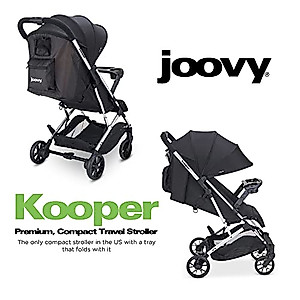 Joovy Kooper Lightweight Baby Stroller Featuring Removable, Swing-Open Tray, Big Wheels, Reclining Seat with Footrest, Extra-Large Retractable Canopy, and Compact Fold (Black)