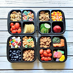 Youngever 8 Pack 4-Compartment Reusable Snack Box Food Containers, Bento Lunch Box, Meal Prep Containers, Divided Food Storage Containers (Coastal Color)