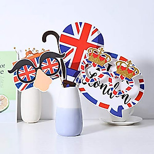 Amosfun British Photo Booth Props Funny British Party Props UK England Selfie Props for British London National Day Party Decorations,Pack of 20