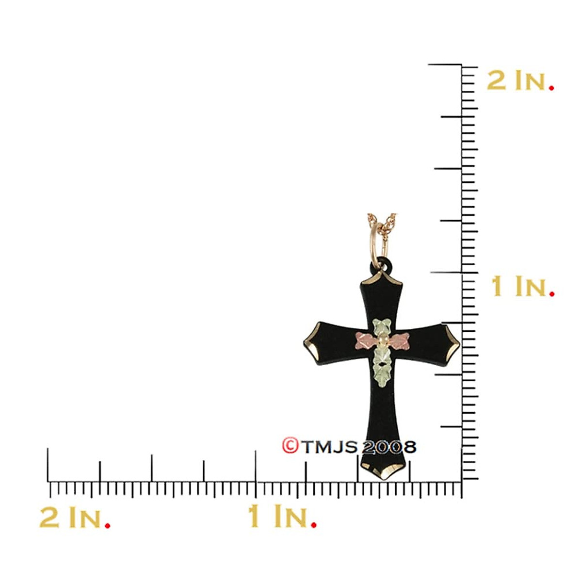 Black Cross in a Cross Pendant Necklace, 12k Green and Rose Black Hills Gold 18 Inches