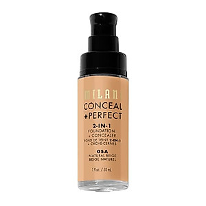 Milani Conceal + Perfect 2-in-1 Foundation + Concealer - Natural Beige (1 Fl. Oz.) Cruelty-Free Liquid Foundation - Cover Under-Eye Circles, Blemishes & Skin Discoloration for a Flawless Complexion