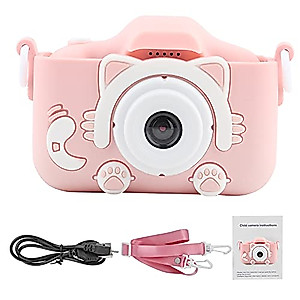 PUSOKEI Children Camera, 2400W Pixels Cartoon Digital DV Kids Camera for Girls Toys, Children Digital Cameras Birthday Fun Camera for Children(Pink)