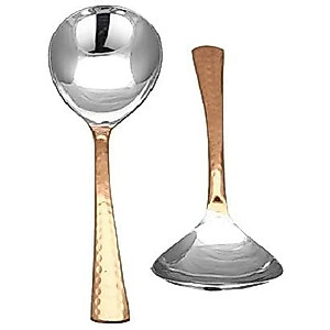 VAKRATUNDA KITCHENWARES Copper Serving Spoon with Hammer Handle, Table Spoon for Kitchen, Dinnerware, Serve ware, Non-Slip Heat Resistant Copper Cooking Tools for Modern Kitchen, Set of 2, 8"