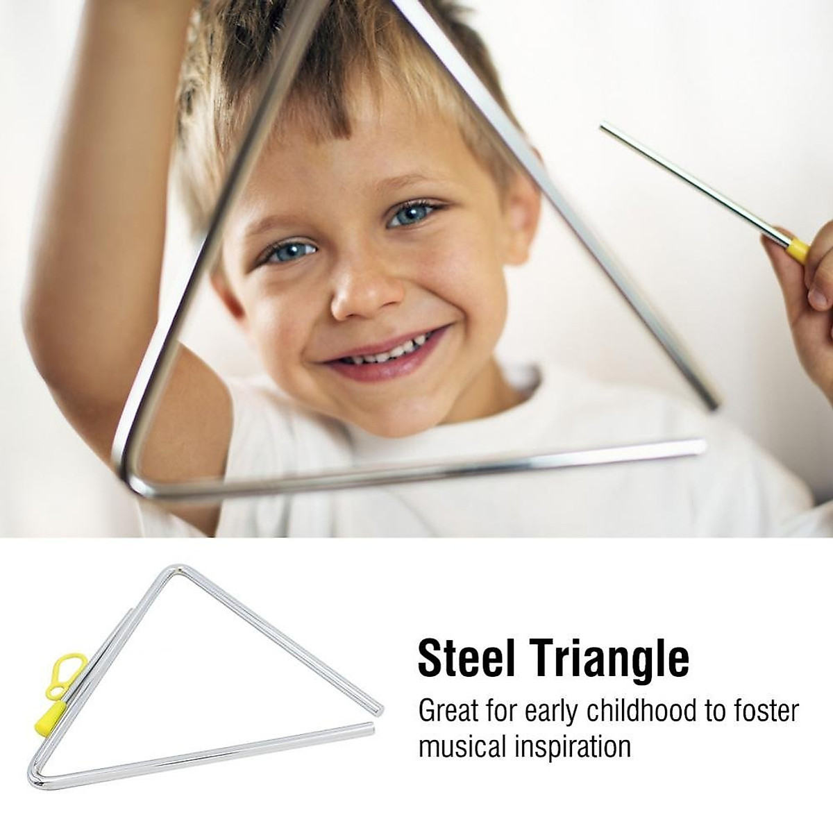Music Triangle, Children Music Enlightenment Musical Percussion Instrument Steel Triangle with Striker(8inches)