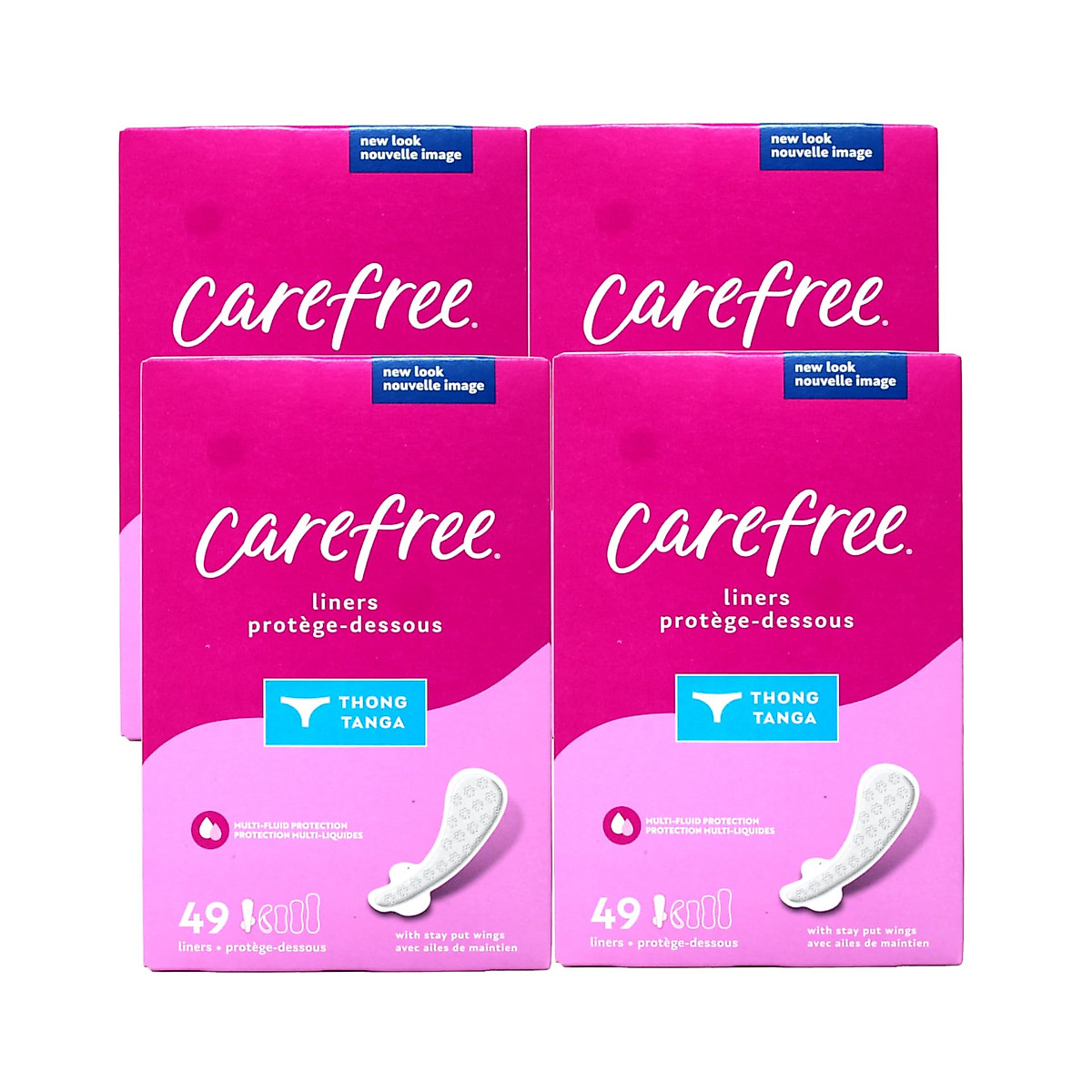 Carefree Thong Pantiliners, Regular Protection, Unscented, 196 Pantiliners (4 X 49 Count Boxes)