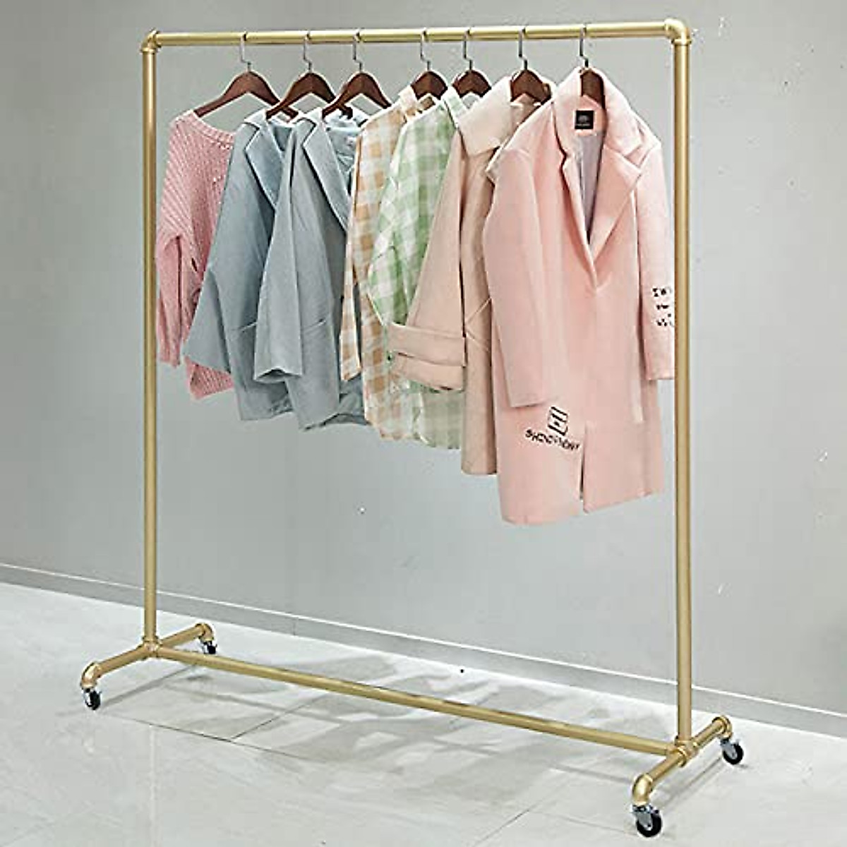 LOYALHEARTDY Industrial Pipe Clothing Rack Vintage Commercial Grade Pipe Clothes Racks Rolling Rack for Hanging Clothes Retail Display Heavy Duty Metal Garment Racks 47" Wx63 Tx16 D