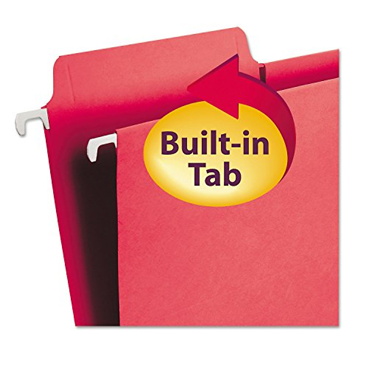 Smead FasTab Hanging File Folder, 1/3-Cut Built-in Tab, Letter Size, Red, 20 per Box (64096)
