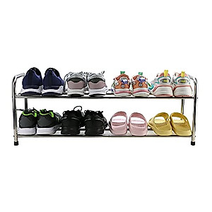 JIYAO 2-Tier Ultra Long Shoes Rack Stainless Steel Shoe Storage Organizer Stackable 8-Pair Storage Shelf for Bedroom, Bathroom Closet, Entryway, Dorm Room, W 10.3 x L 31.5 x H 13.2 in (2-Tier)