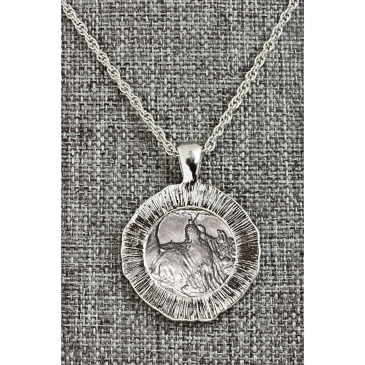 American Coin Treasures Buffalo Nickel Coin Pendant Necklace with Green Enamel | Silvertone 24" Rope Chain for Men & Women | Lobster Claw Clasp | Jewelry for Collectors | Elegant Gift Box