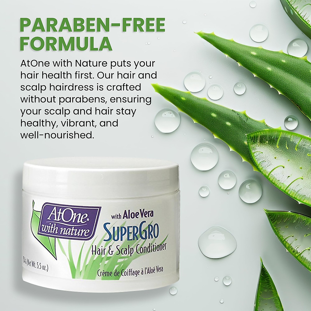 AtOne with Nature Hair and Scalp Conditioner - Hair SuperGro with Aloe Vera & Rosemary Extracts for Dry Hair 5.5 Oz