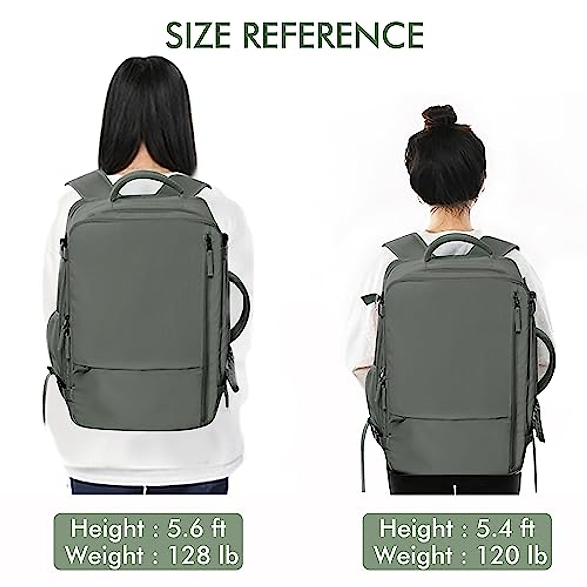 Beraliy Travel Backpack for Men Women, Airline Approved Personal Bag,17 Inch Laptop Backpack, Carry On Backpack for Hiking Overnight with USB Charging Hole, Olive-green
