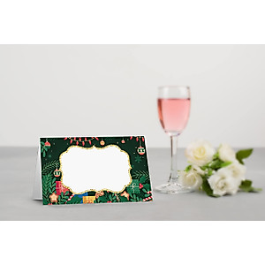 Table Place Card, Christmas Themed Tent Style Cards, Pack of 25 Half-Fold Reception Place Card, Perfect for Christmas Party, Birthday, Wedding, Bridal Showers, Banquet and Special Events A04