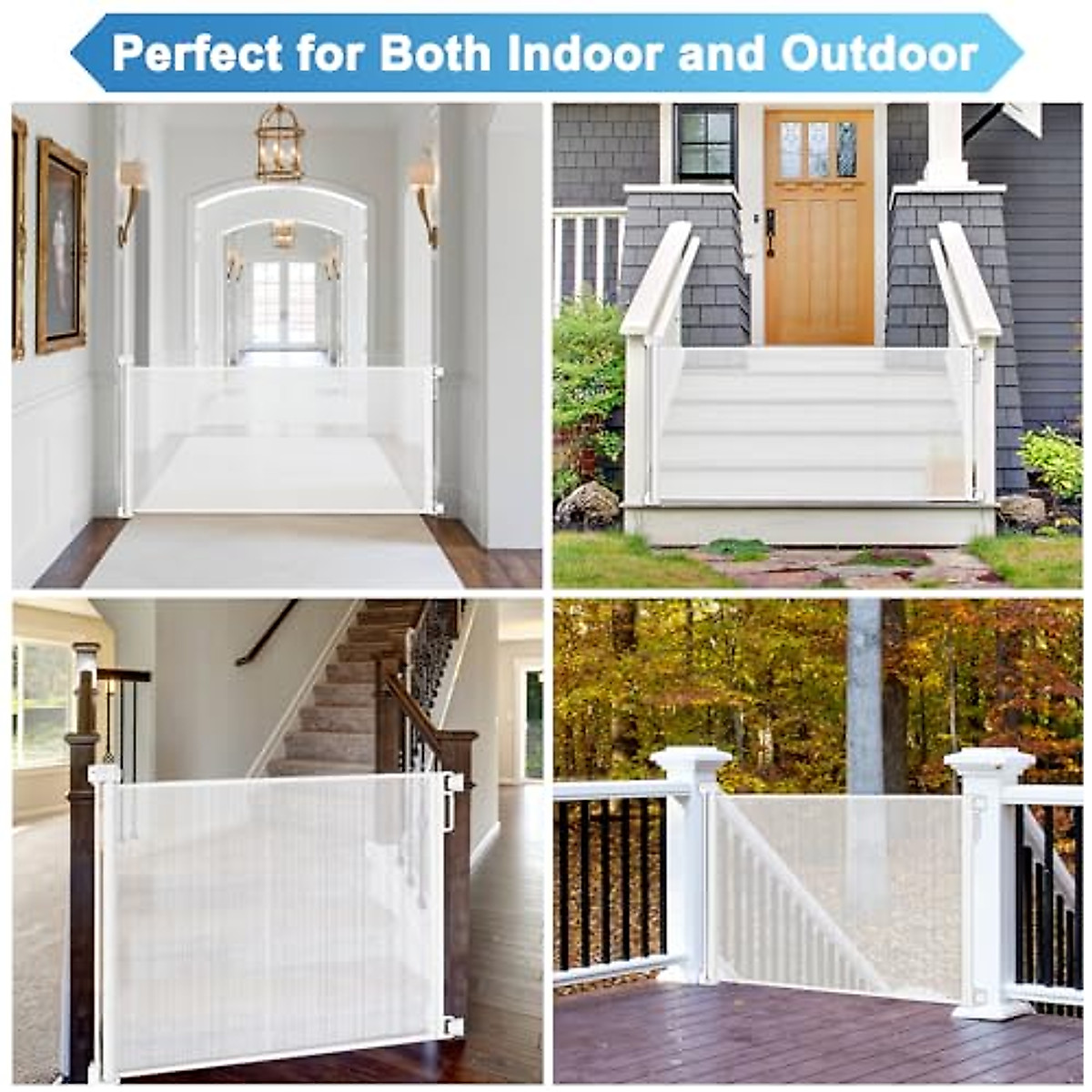 Retractable Baby Gate Extra Wide 35" Tall, Extends to 70" Wide Mesh Pet Gates for Kids or Pets with 2 Sets of Mounting Hardware Indoor Outdoor Wide Baby Gate Dog Gates for Doorways, Stairs (35" x 70")