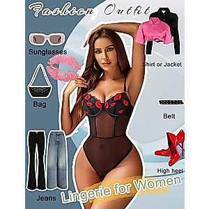 Avidlove Womens Lingerie Supportive Bodysuit with Removable Mini Skirt Embroidery Garter Lingerie Set
